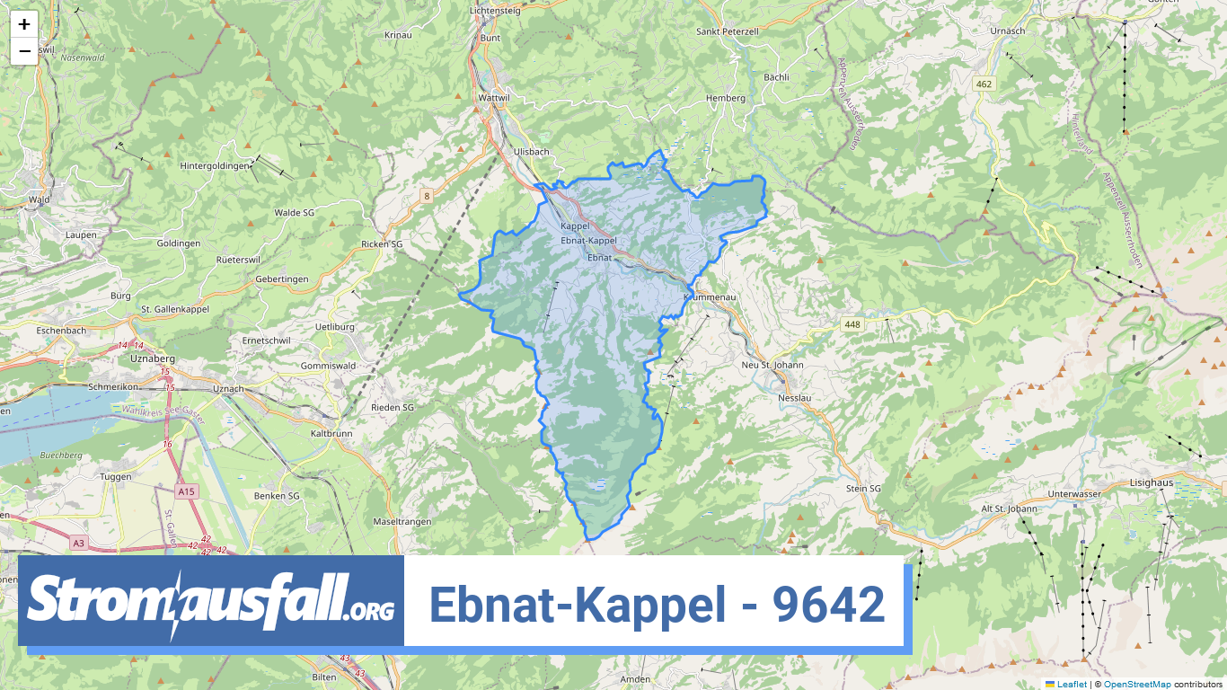 Ist aktuell Stromausfall in Ebnat-Kappel - 9642? | Stromausfallkarte
